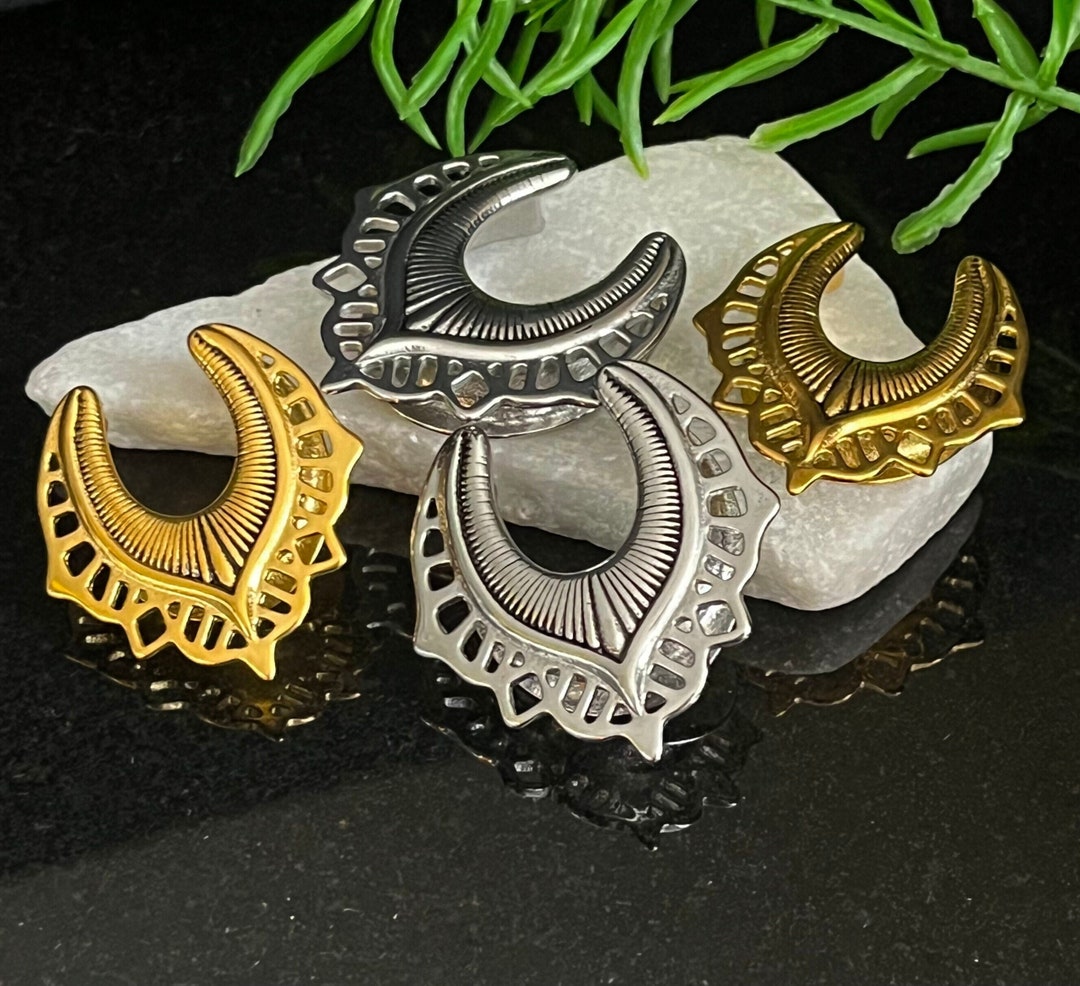 PAIR of Beautiful Wishbone Spine Shield Saddle Surgical Steel Ear ...