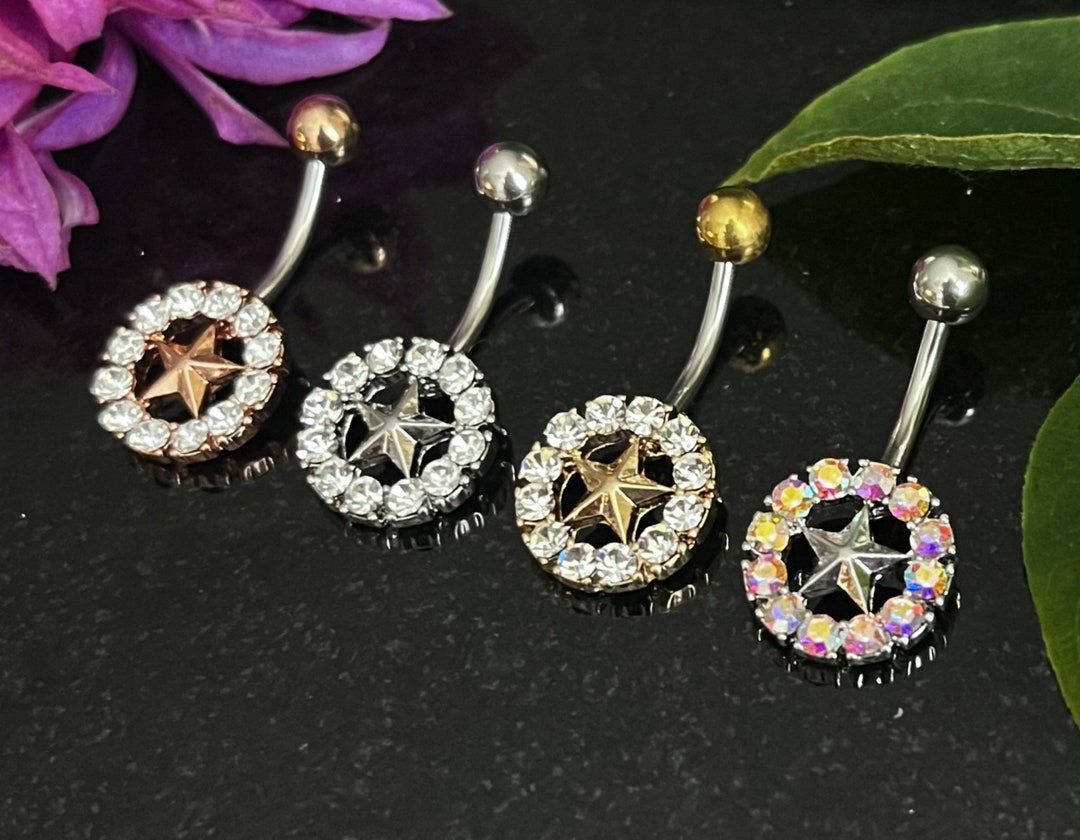 1 Piece Gem Surrounded Star Belly Button Ring Navel / Naval Belly Ring ...