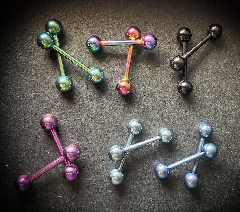 PAIR of Titanium Ion Plated Nipple or Tongue Ring Barbells 12mm 14mm 16mm 19mm - Etsy