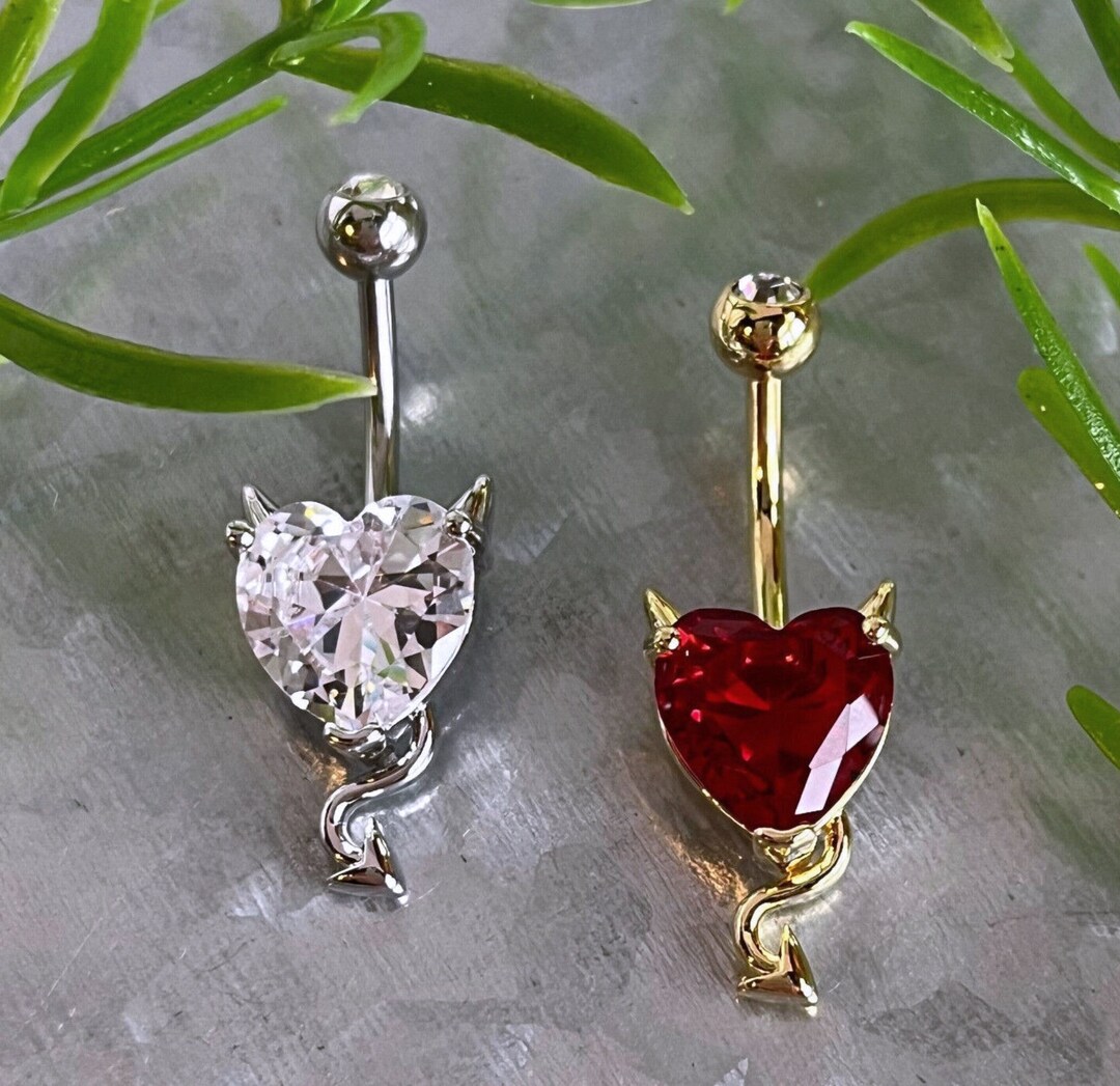 1 Piece Unique Cubic Zirconia Gem Heart Devil Horns & Tail Navel ...