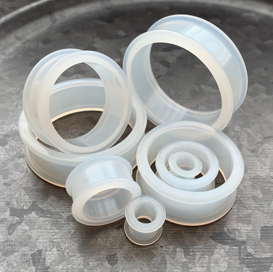 PAIR of Clear Double Flare Silicone Tunnel/plugs - Gauges 2g (6.5mm) up ...