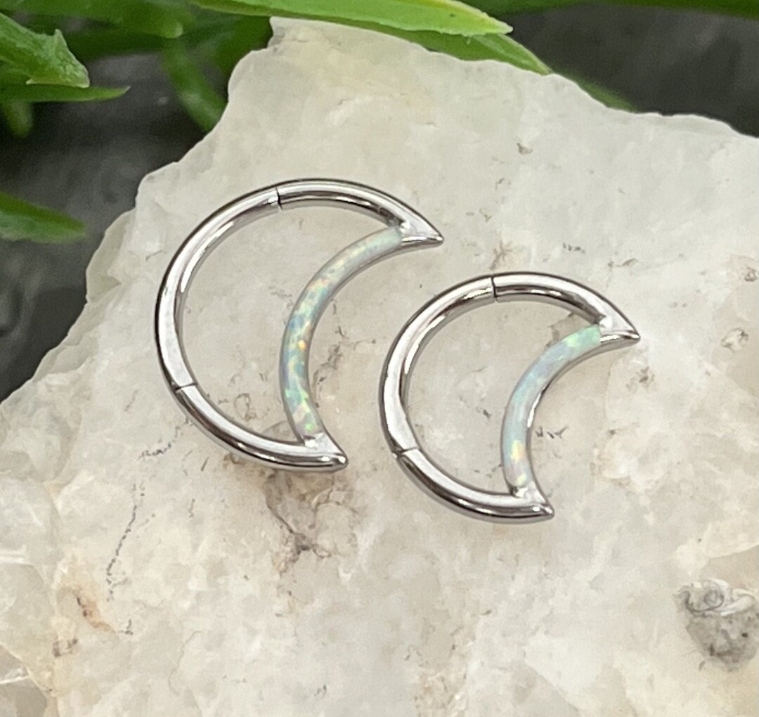 1 Piece Stunning Crescent Moon Opal Steel Front Hinged Segment Ring ...