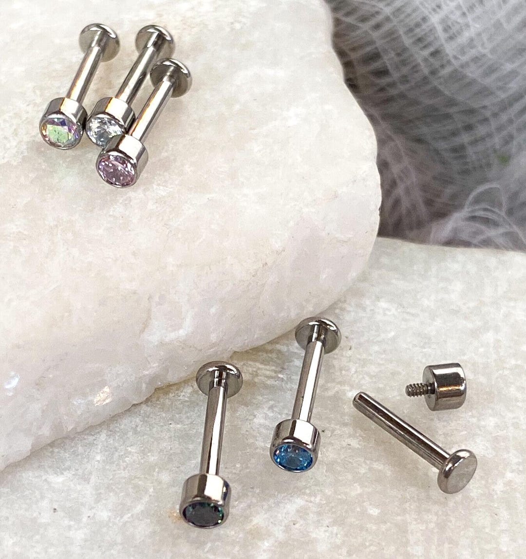 1pc Bezel Set Gem 16g Titanium Labret Monroe Stud Lip Ring Helix Ear ...