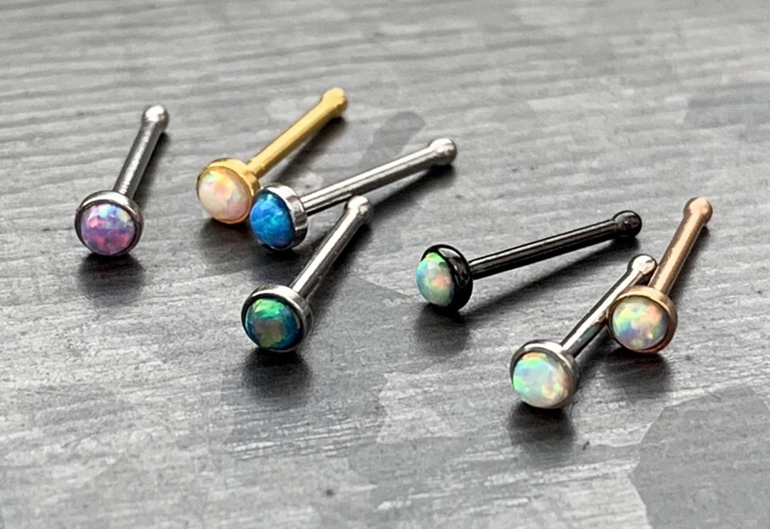 1 Piece Stunning Opal Set Nose Stud / Bone 316L Surgical Steel Ring - White, Green, Blue ...