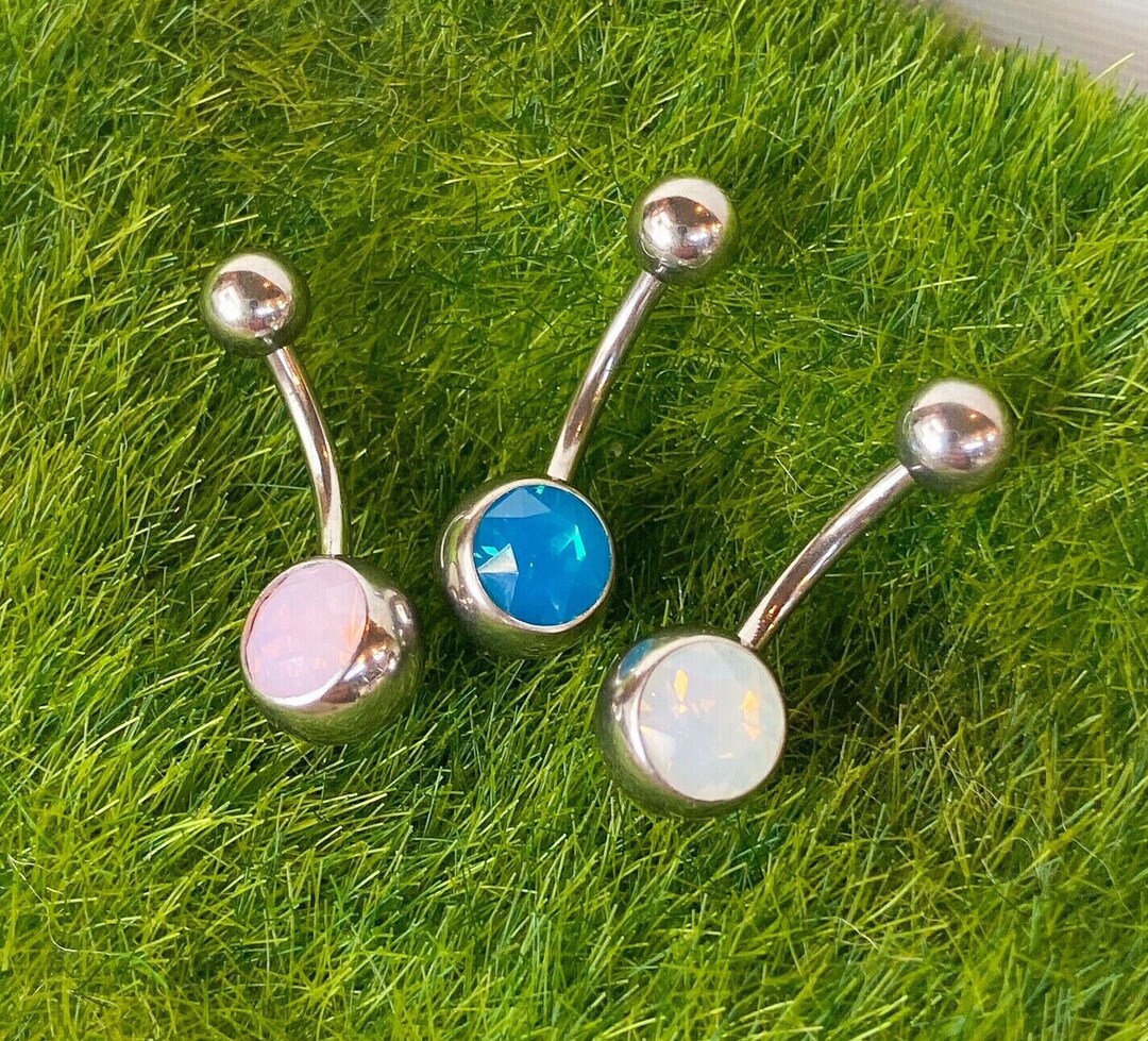 Opalite Stone Belly Ring Pierced Navel Naval Body Jewelry Clear, Pink ...
