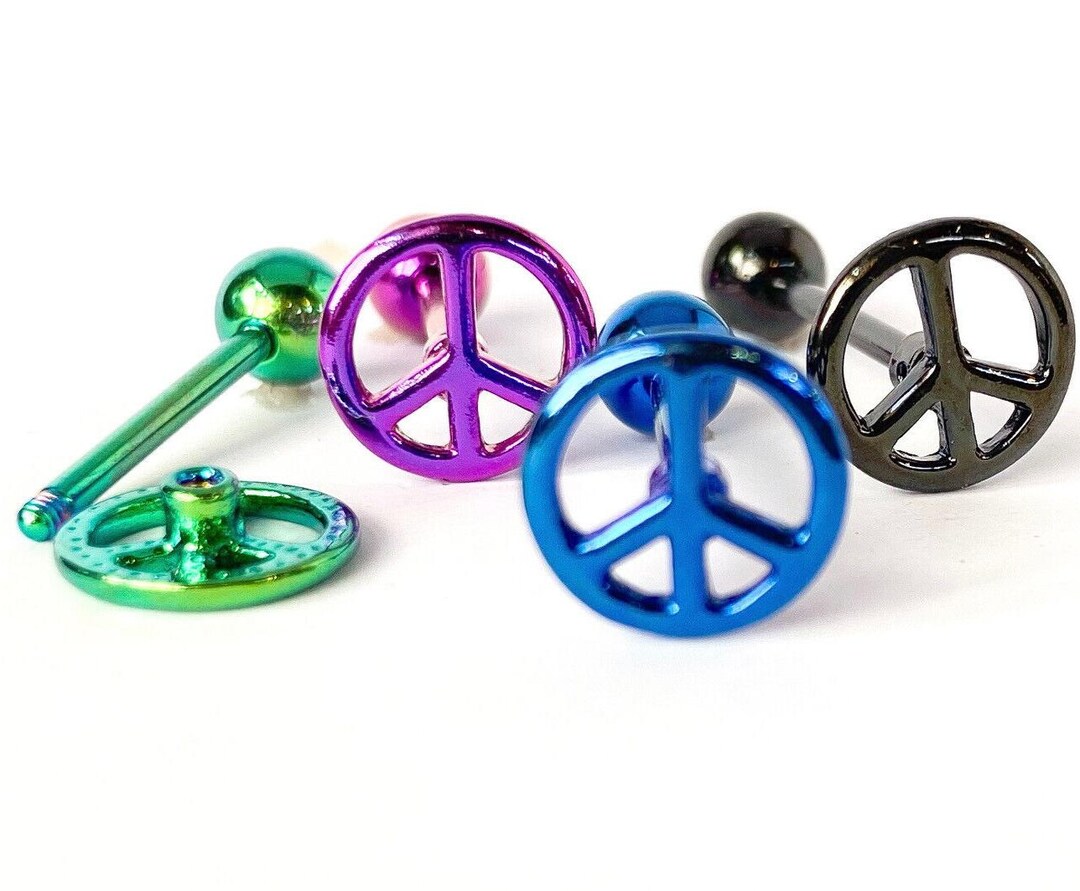 1pc Peace Sign Design Tongue Ring Titanium Anodized 14g Tounge Barbell Jewelry - Etsy