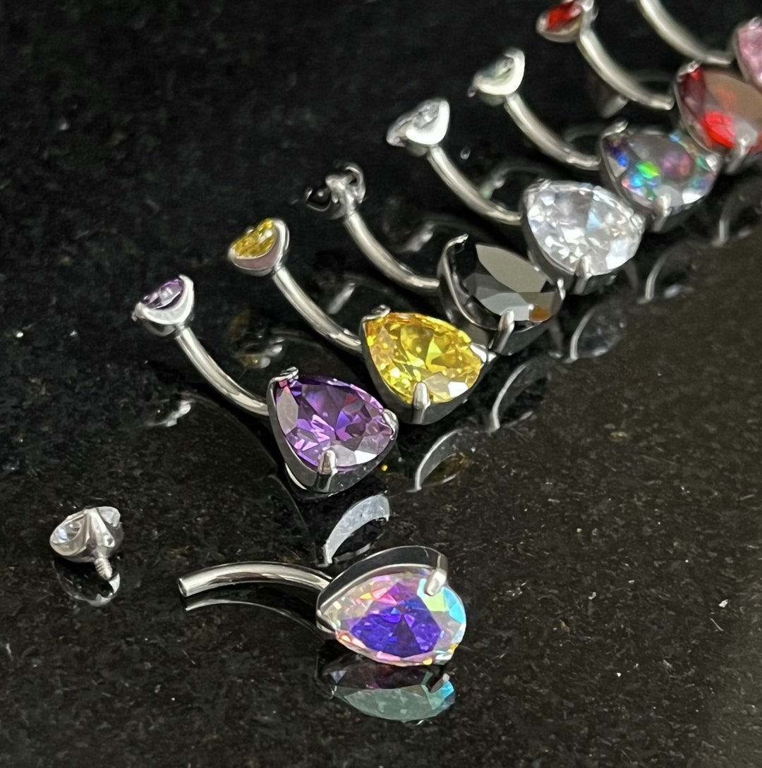 1 Piece Solid Implant Grade Titanium Teardrop Gem Internally Threaded ...