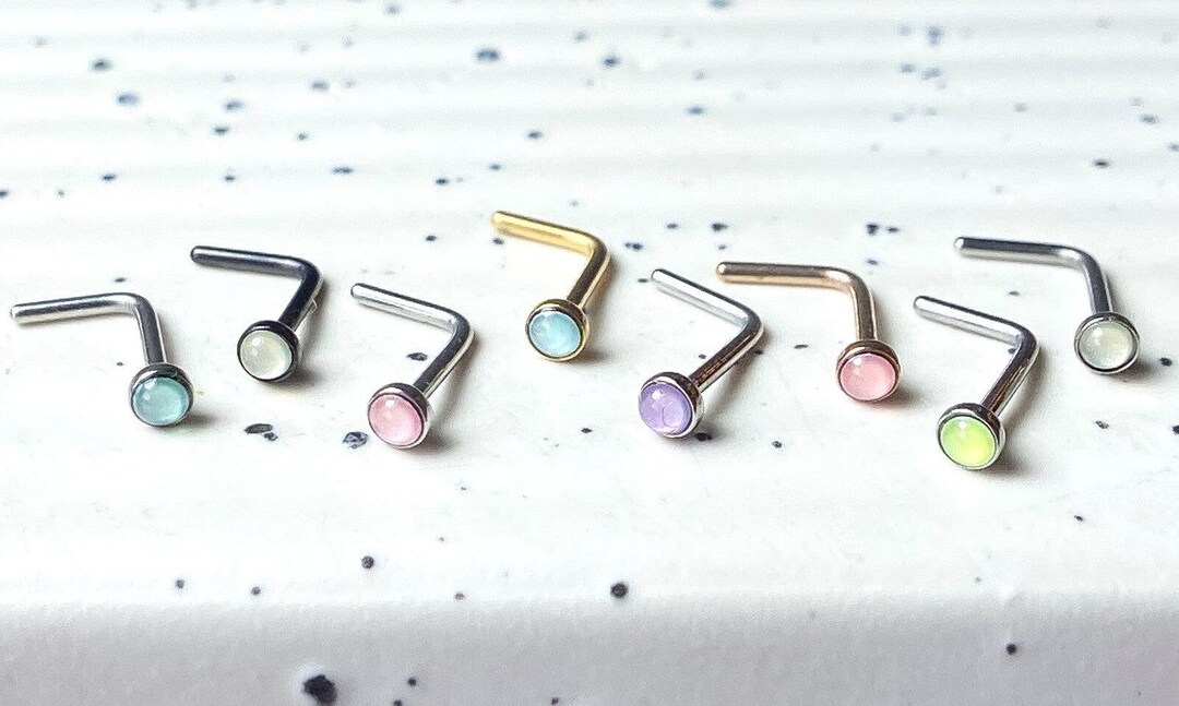 1pc Illuminating Stone L-bend Nose Ring Piercing Jewelry 20g Nostril ...