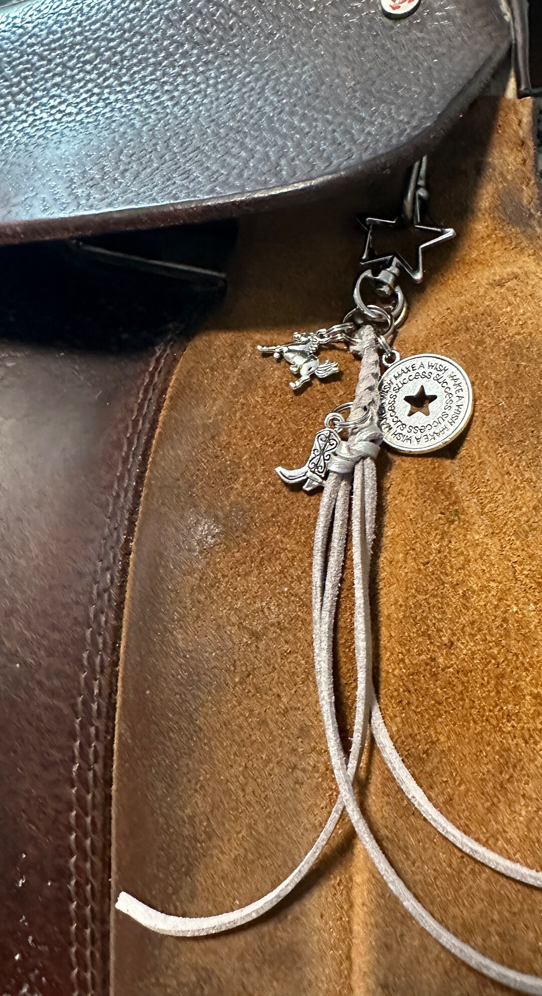 Gray Saddle Tag With Make a Wish Charm - Etsy