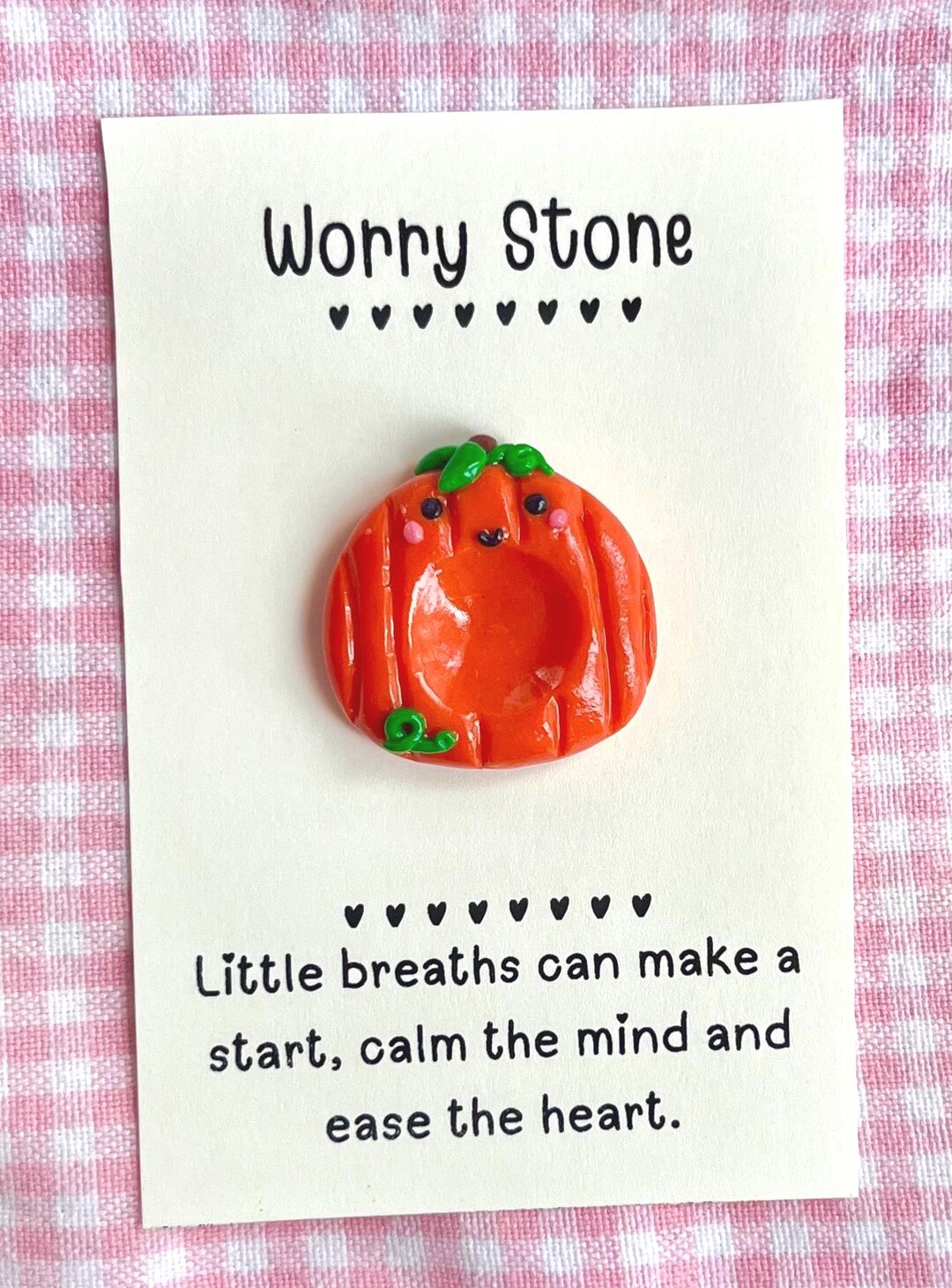 Handmade Orange Pumpkin Worry Stone, Polymer Clay Pocket Stone, Smooth ...