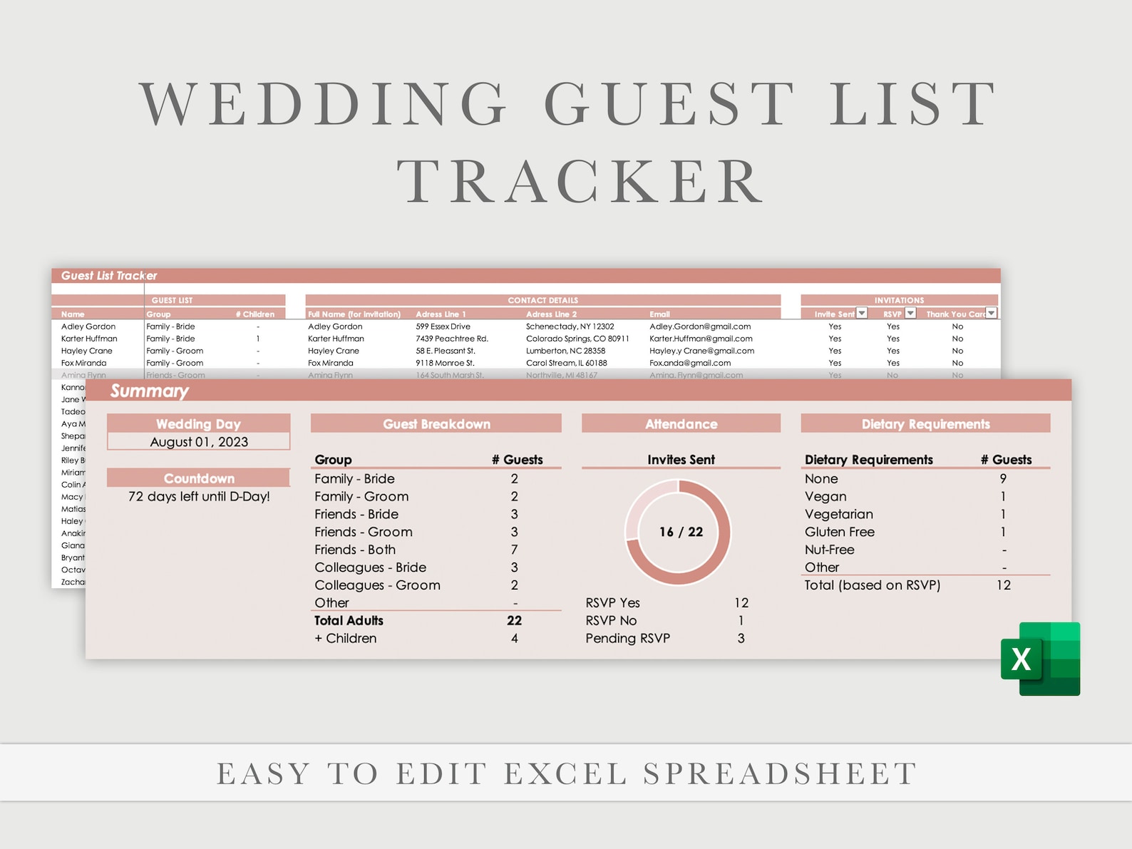 Wedding Guest List Template Guest List Tracker Spreadsheet Wedding ...