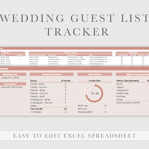 Wedding Guest List Template Guest List Tracker Spreadsheet Wedding ...