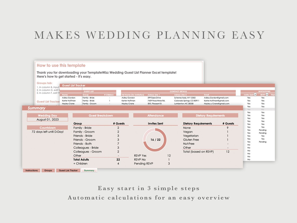 Wedding Guest List Template Guest List Tracker Spreadsheet Wedding ...