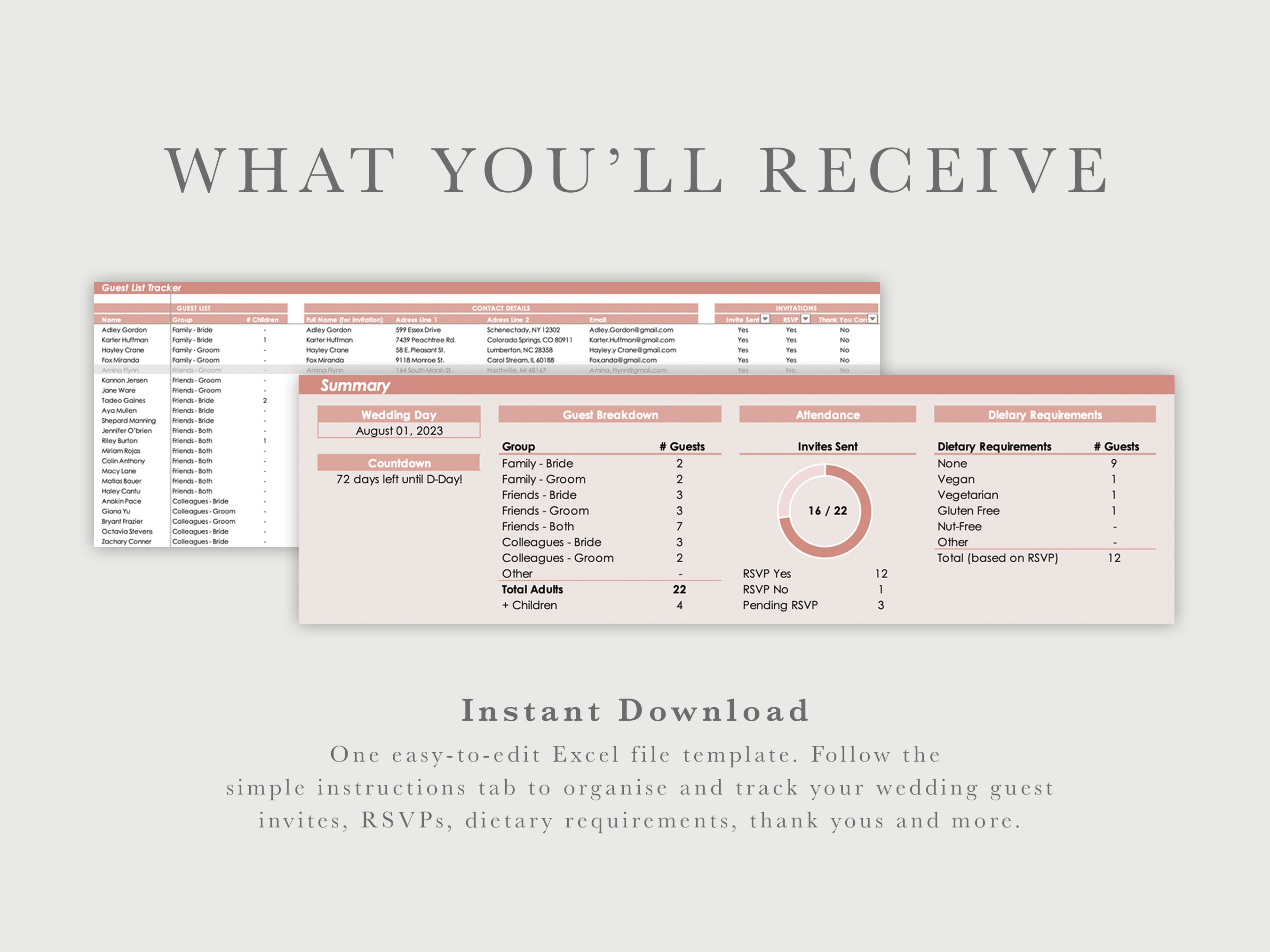 Wedding Guest List Template Guest List Tracker Spreadsheet Wedding ...