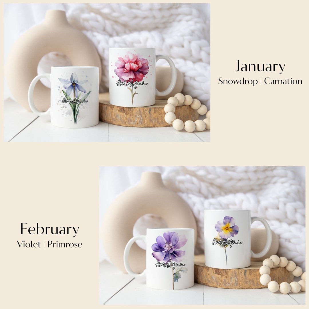 Personalized Birth Flower Mug Bridesmaid Gift Custom Name Mug Ceramic ...