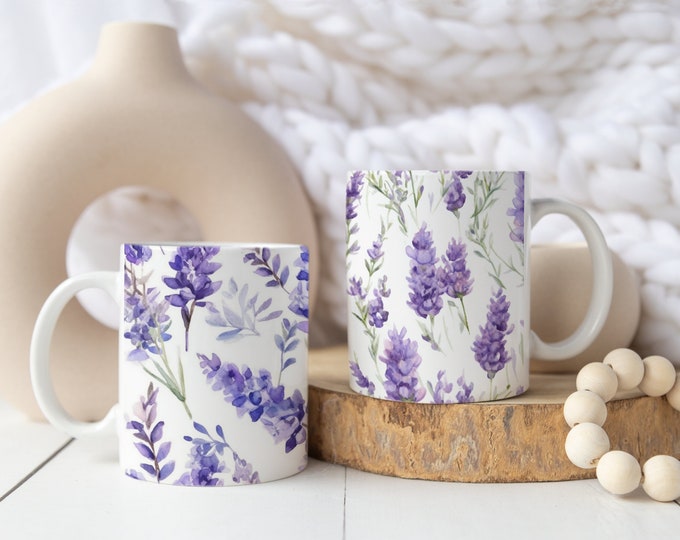 Lavender Mug Watercolor Lavender Coffee Mug Purple Floral Cup 15oz ...