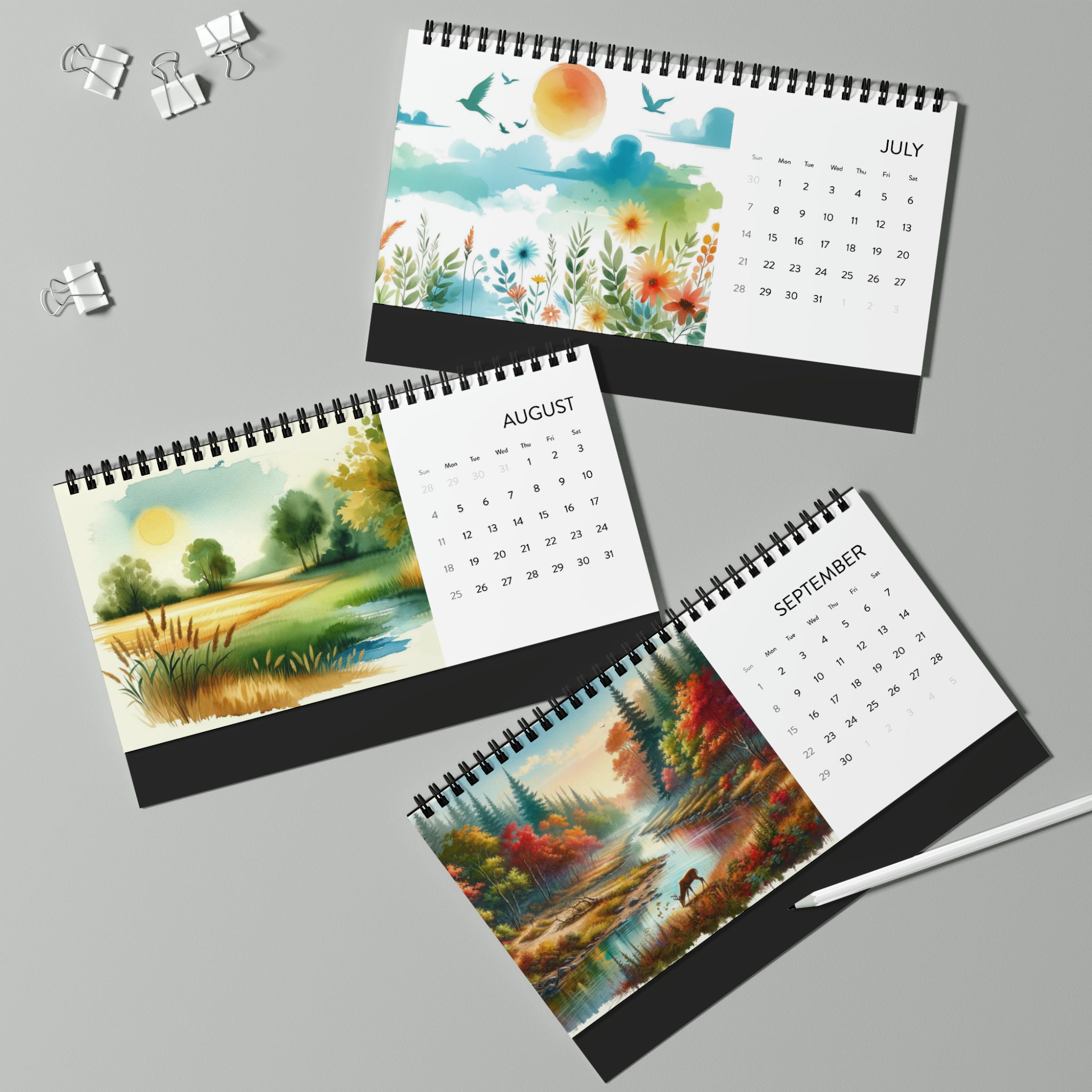 2024 Desktop Calendar 10x5 Watercolor Calendar Art Designs, Eco ...
