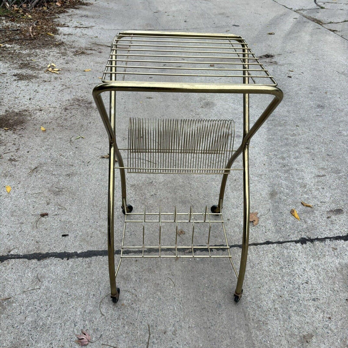 Vintage MCM Gold Colored Wire Record Player Stand Vinyl Rack With ...