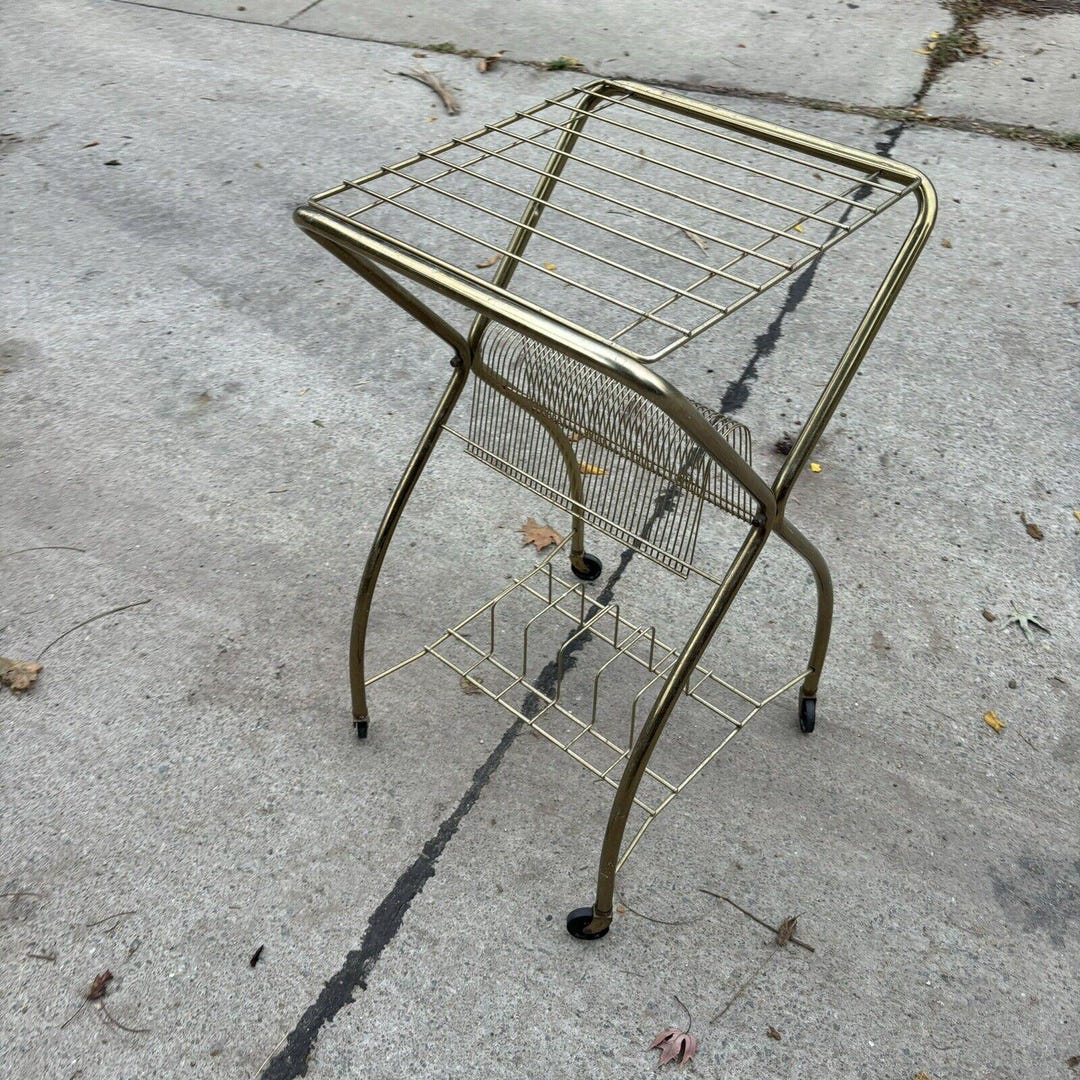 Vintage MCM Gold Colored Wire Record Player Stand Vinyl Rack With ...