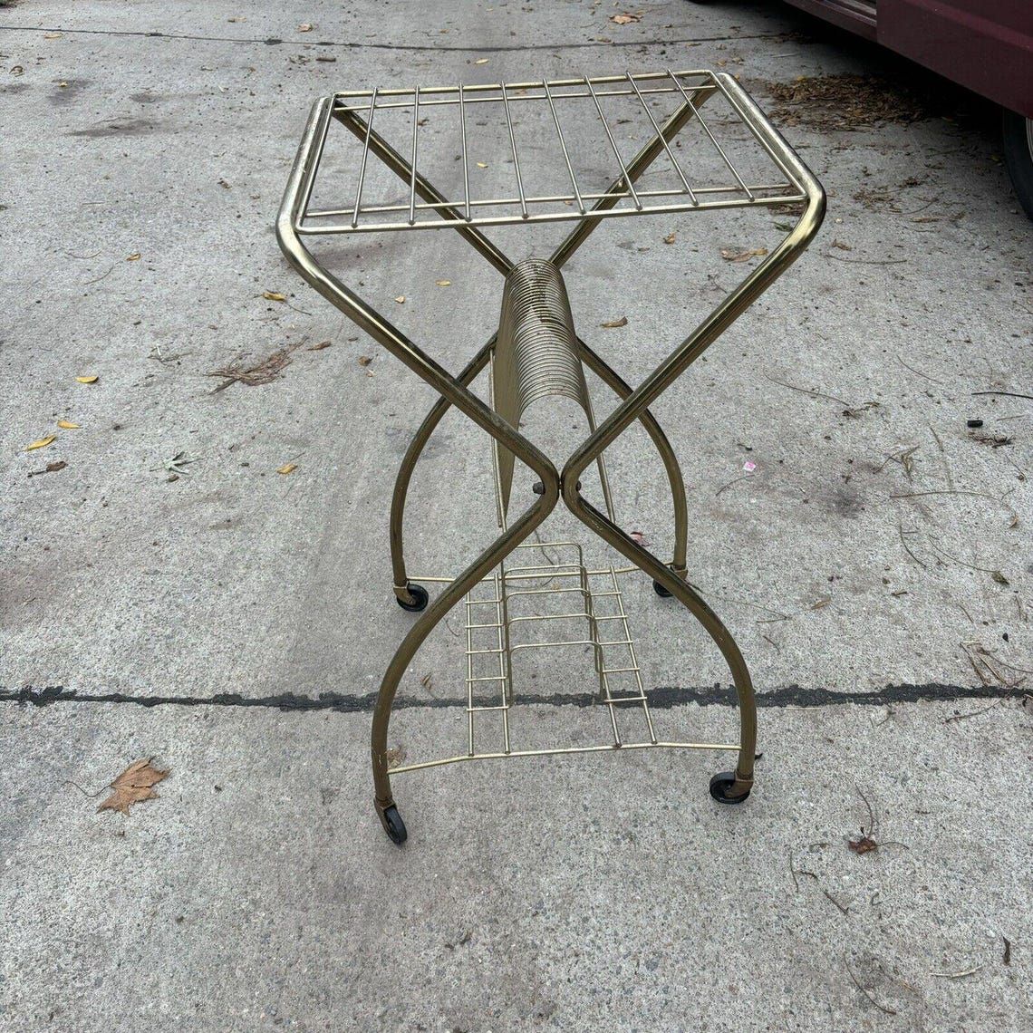 Vintage MCM Gold Colored Wire Record Player Stand Vinyl Rack With ...