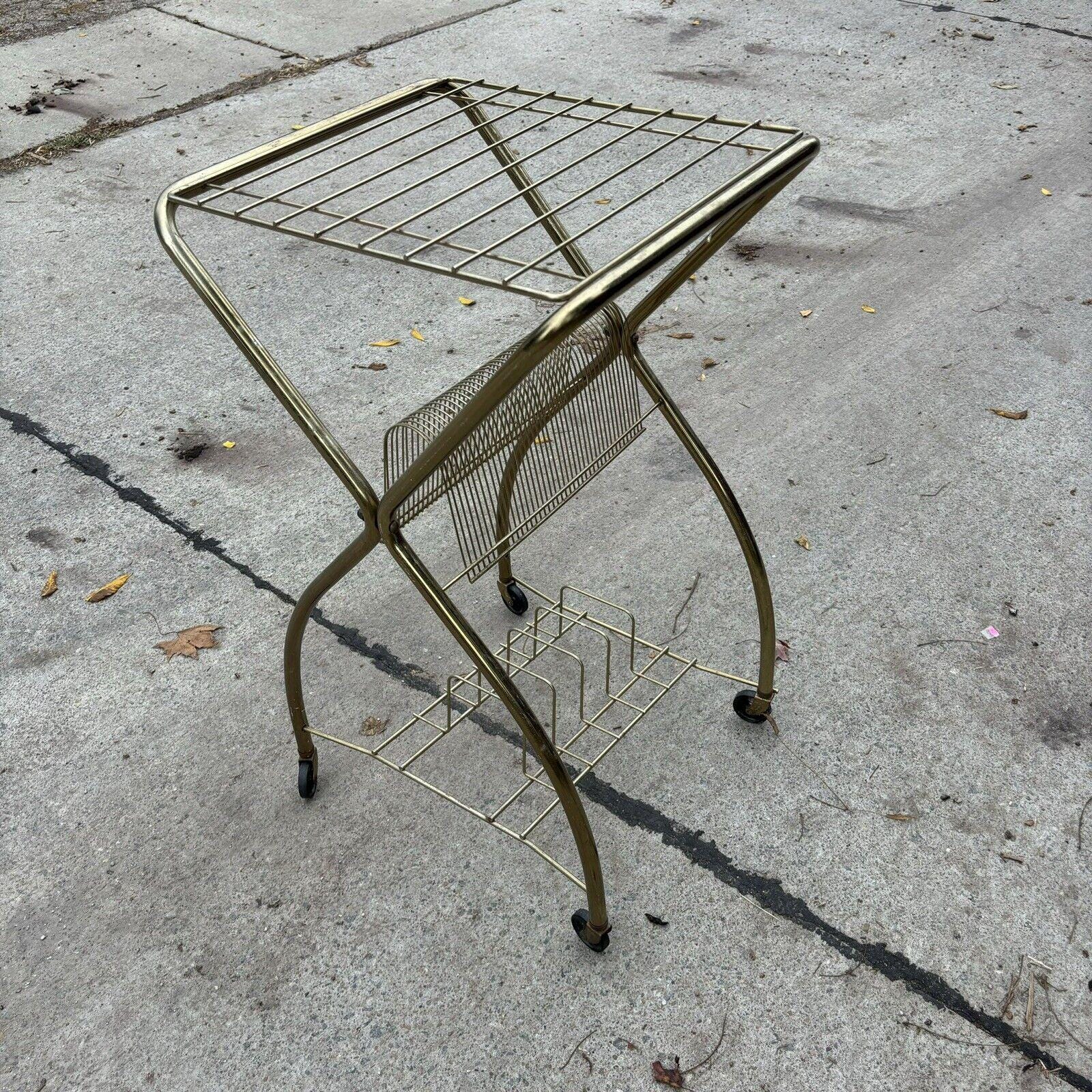 Vintage MCM Gold Colored Wire Record Player Stand Vinyl Rack With ...
