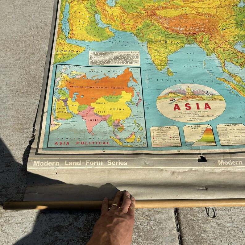 Vintage Modern School Asia Pull Down Map 1965 Litho 44x62 - Etsy