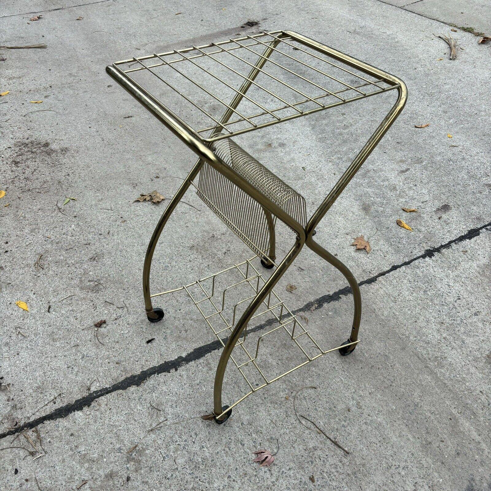 Vintage MCM Gold Colored Wire Record Player Stand Vinyl Rack With ...