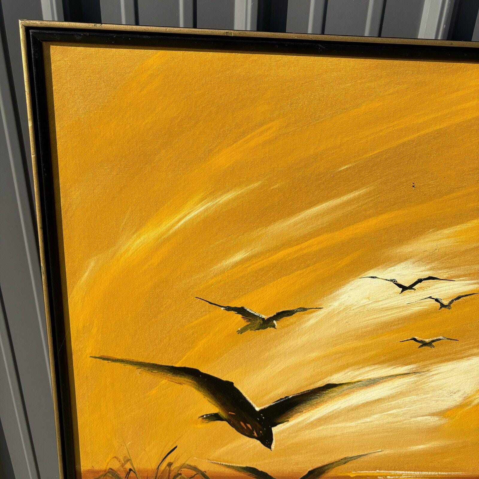 A. Wilson Seascape Birds Oil Painting on Canvas MCM Large 37x37 ...