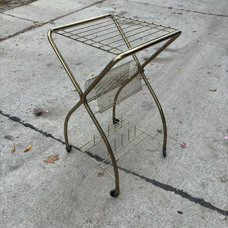 Vintage MCM Gold Colored Wire Record Player Stand Vinyl Rack With ...