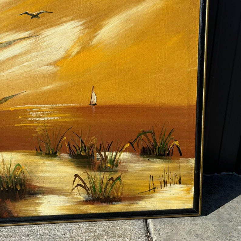 A. Wilson Seascape Birds Oil Painting on Canvas MCM Large 37x37 ...