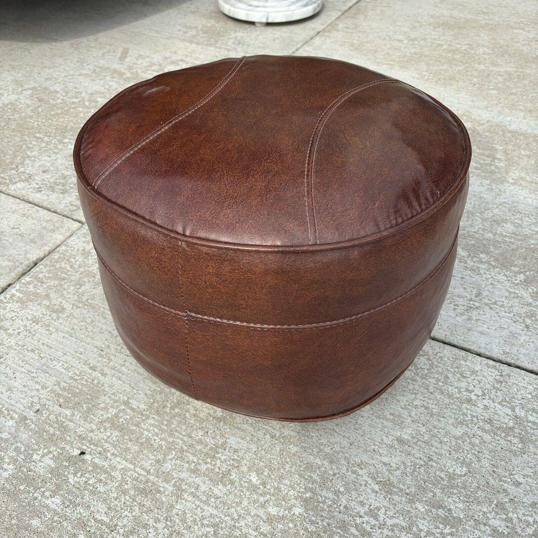 Vintage MCM Faux Leather Brown Vinyl Ottoman Footstool Hassock on ...