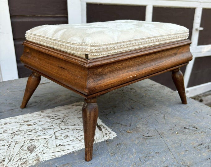 Retro Small Foot Stool Sewing Storage Box Ottoman Mid Century Tapered ...