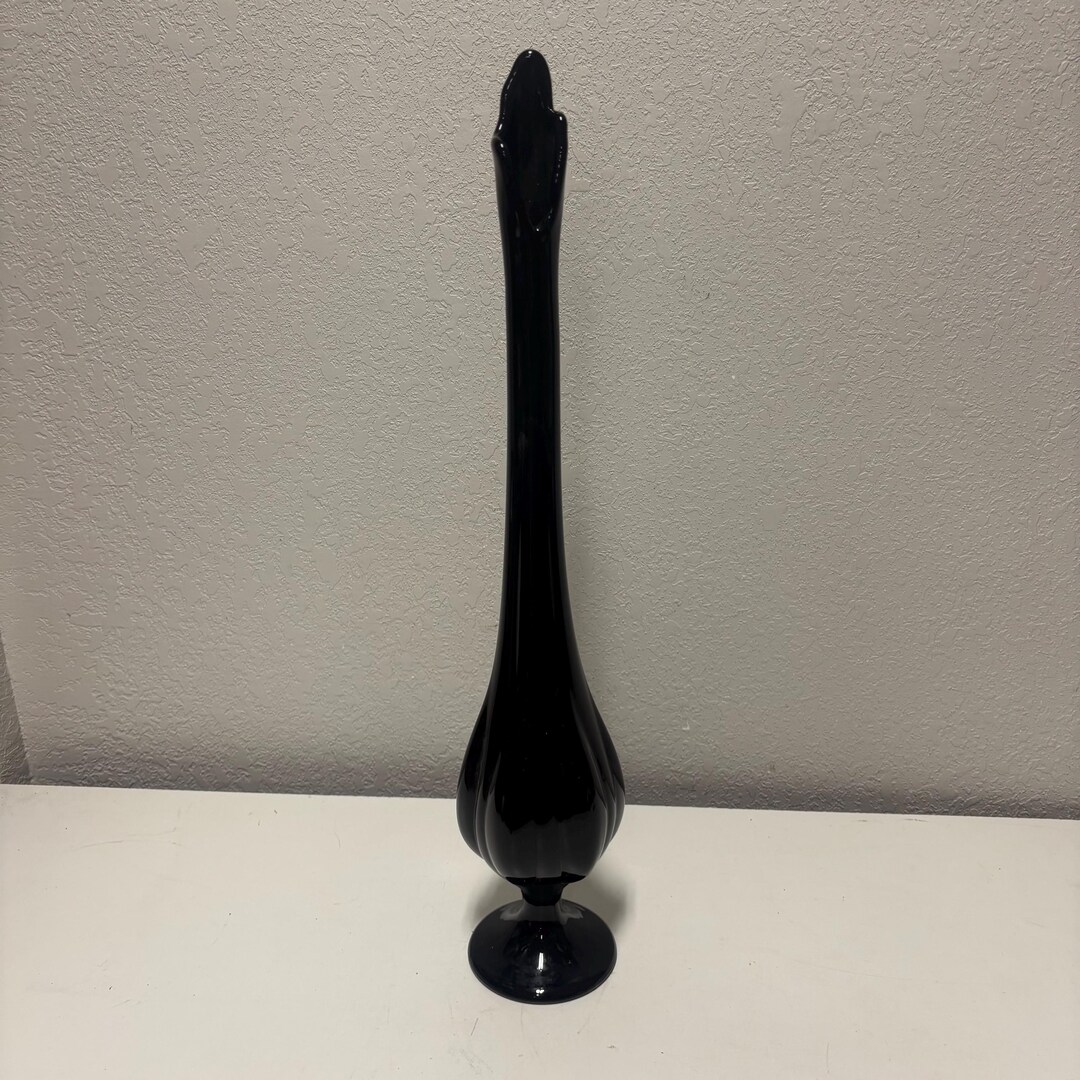 Vintage FENTON? LE Smith? VIKING ? Black Amethyst Glass Footed 22.5 ...