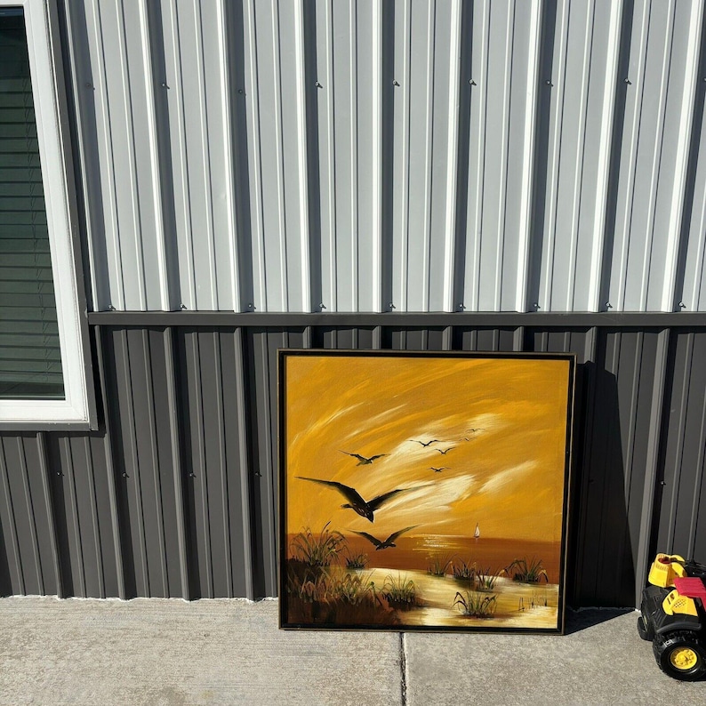 A. Wilson Seascape Birds Oil Painting on Canvas MCM Large 37x37 ...