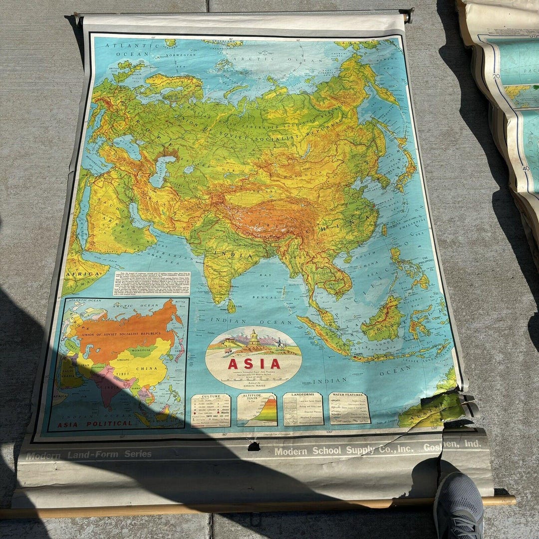 Vintage Modern School Asia Pull Down Map 1965 Litho 44x62 - Etsy