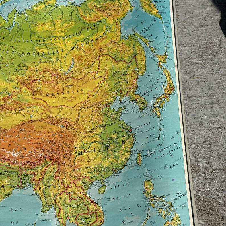 Vintage Modern School Asia Pull Down Map 1965 Litho 44x62 - Etsy
