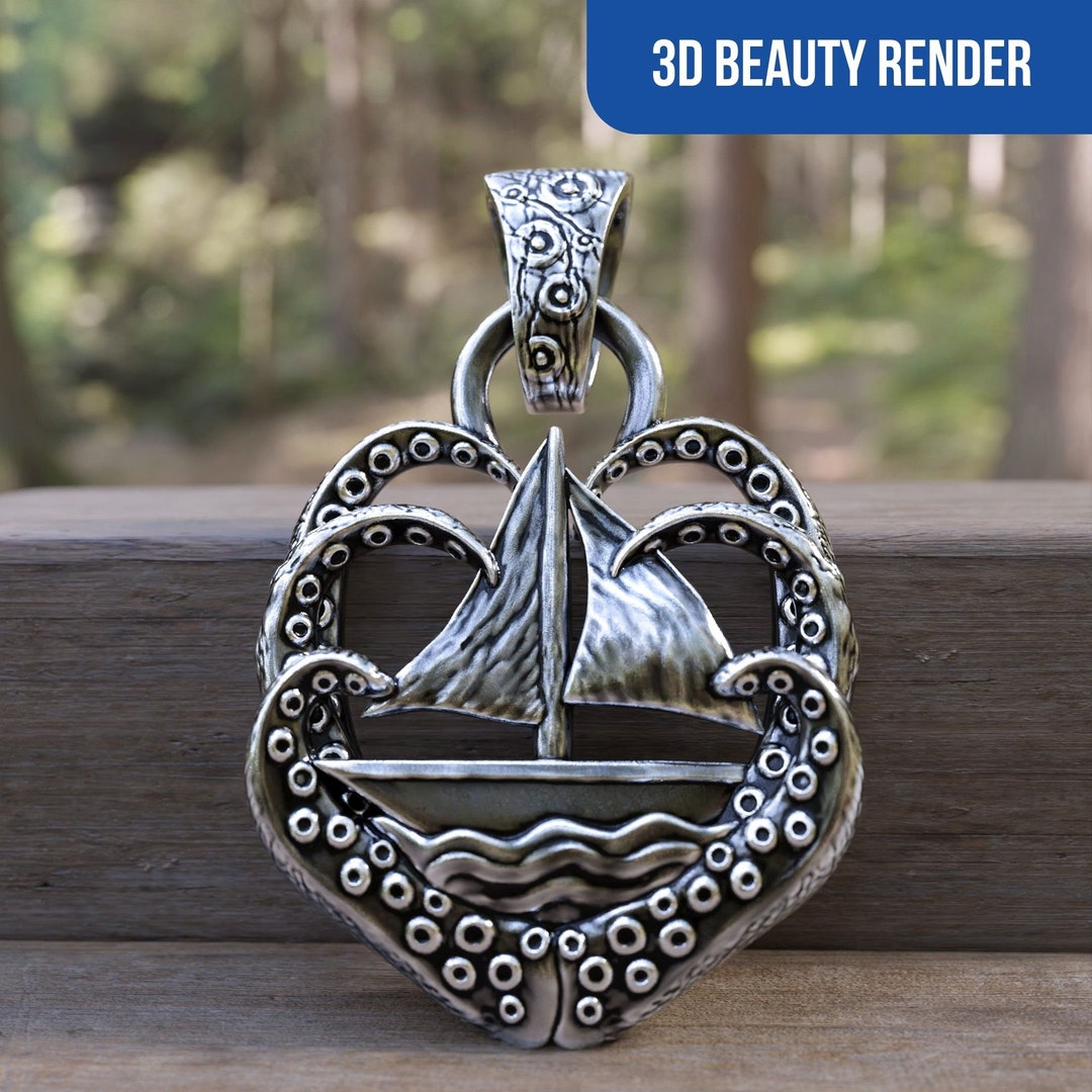 3D Jewelry Design Octopus Sailing Ship Pendant. 3D Jewelry Model for ...
