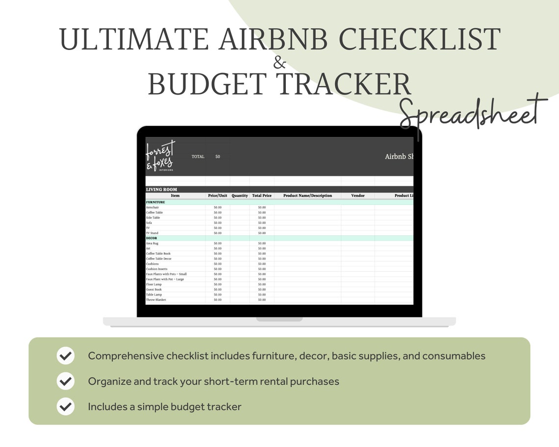 Airbnb Inventory Checklist & Expense Tracker Airbnb - Etsy