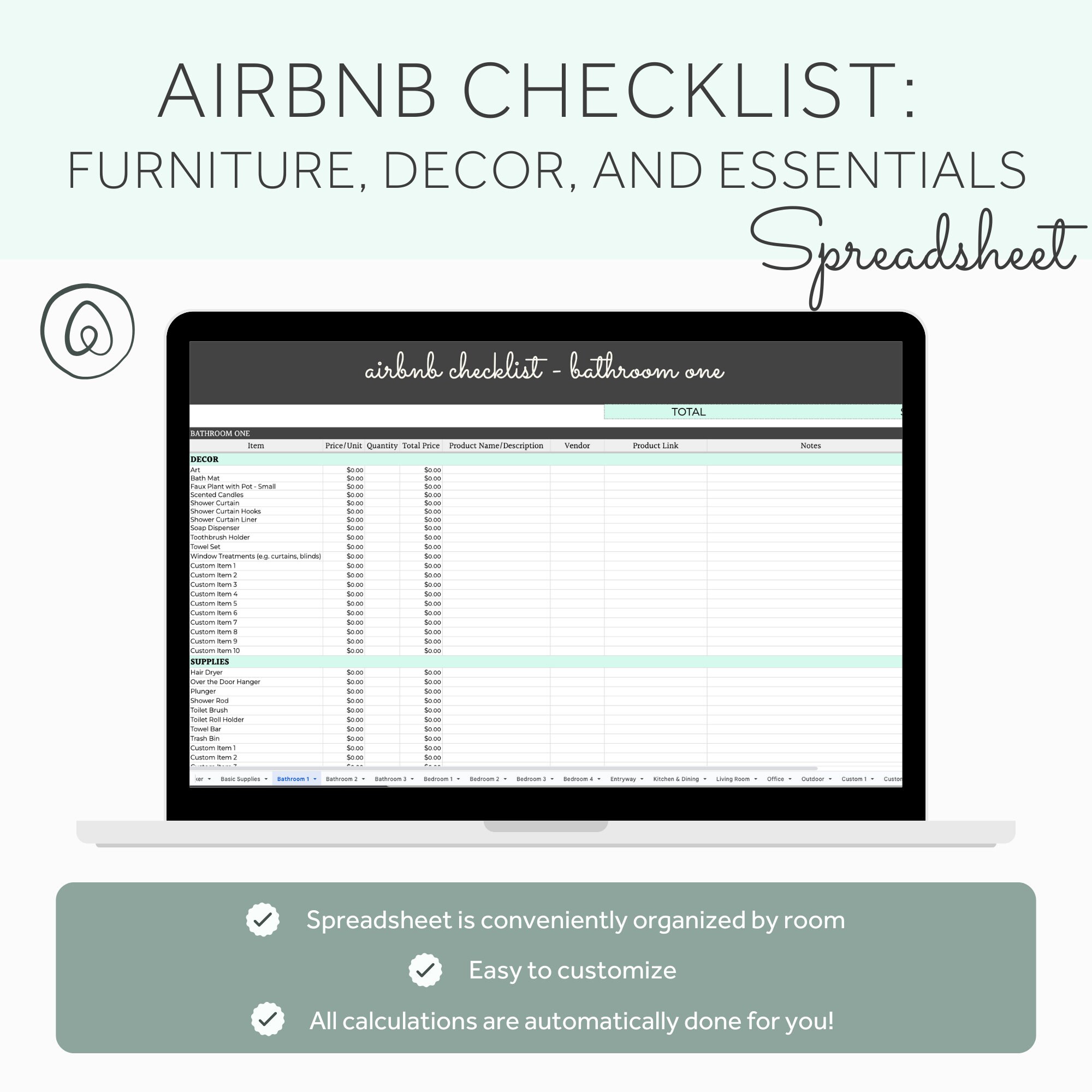 Airbnb Inventory Checklist & Expense Tracker Airbnb Spreadsheet Google ...