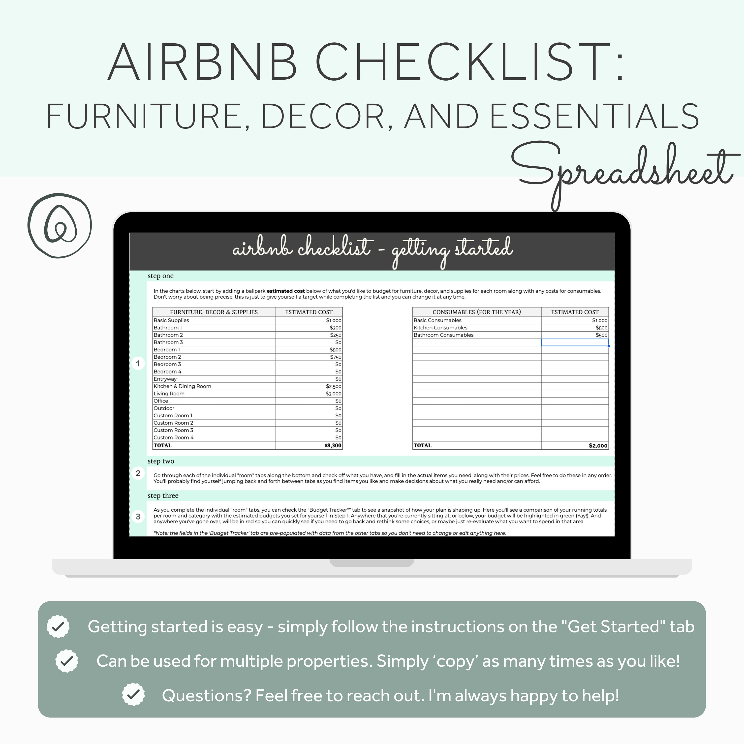 Airbnb Inventory Checklist & Expense Tracker Airbnb Spreadsheet Google ...