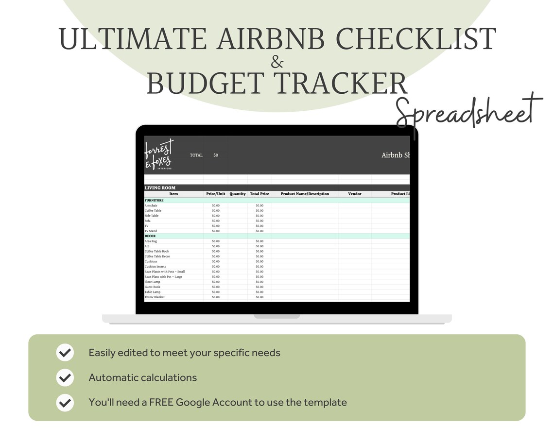 Airbnb Inventory Checklist & Expense Tracker Airbnb - Etsy