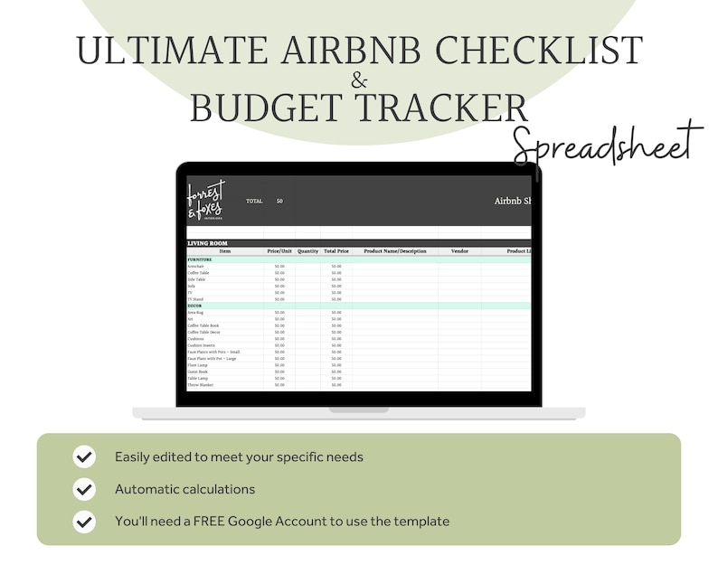 Airbnb Inventory Checklist & Expense Tracker Airbnb - Etsy