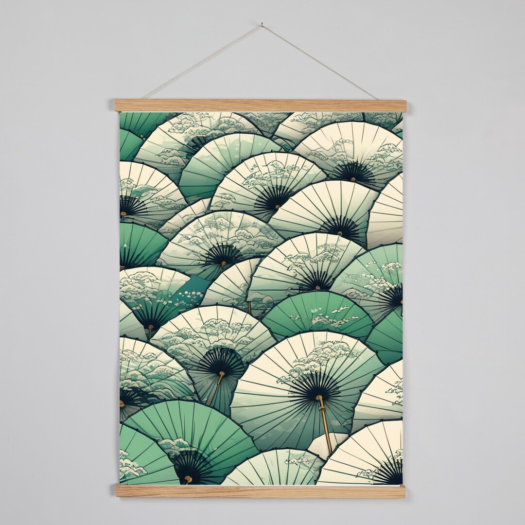 A Vintage Japanese Style Art Print in Green and Orange. Suitable for a ...