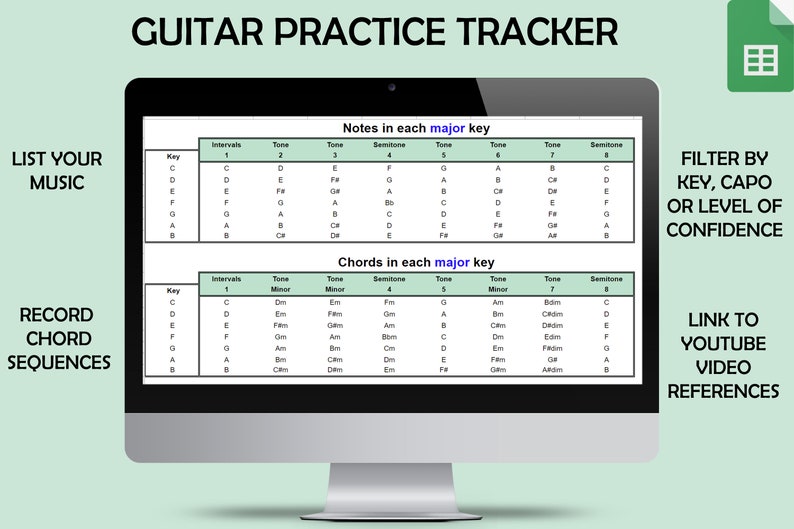 Guitar Practice Tracker (digital Download) | Guitar Journal | Gift for ...
