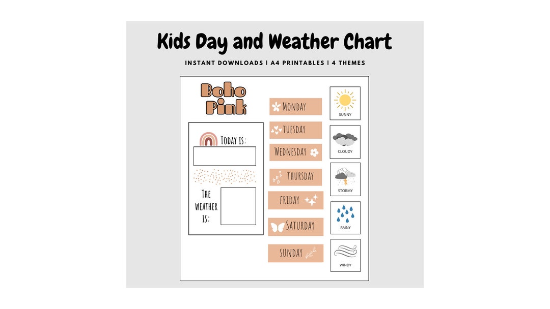 Kids Day and Weather Chart Pink Boho - Etsy