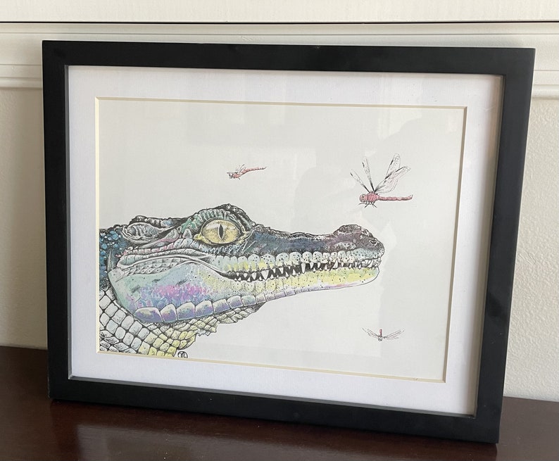 Alligator With Dragonflies | Alligator Animal Art Print | Florida Gator ...