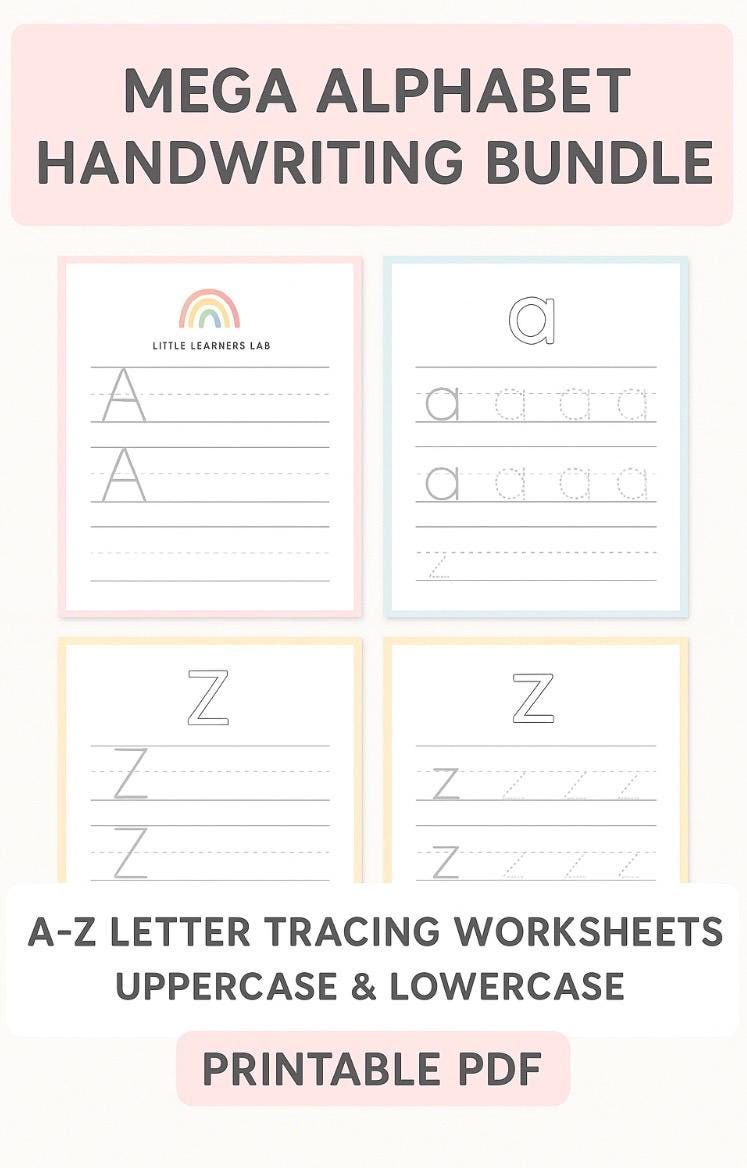 Mega Alphabet Handwriting Bundle | A–Z Letter Tracing Worksheets ...