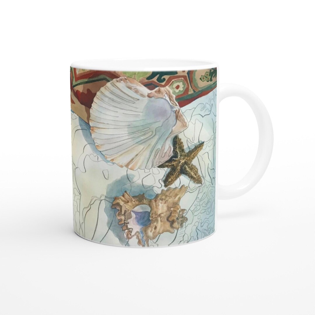 11oz Beach Coffee Mug, Shells Art, Shells Mug, Nautical Decor, Beach ...