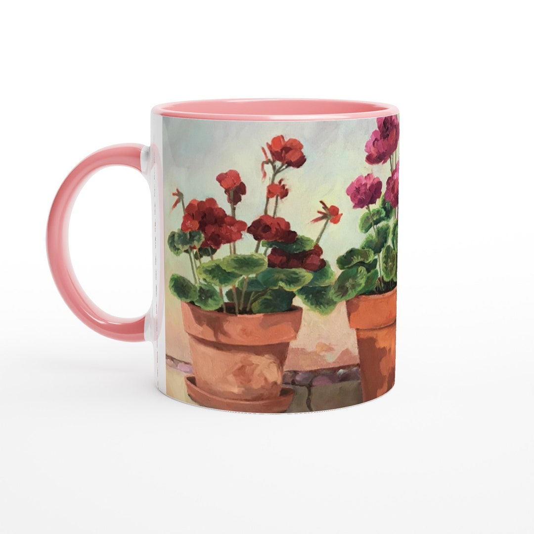Red Geraniums Mug, Pink Geraniums Mug, Red Geraniums Coffee Mug, Pink ...