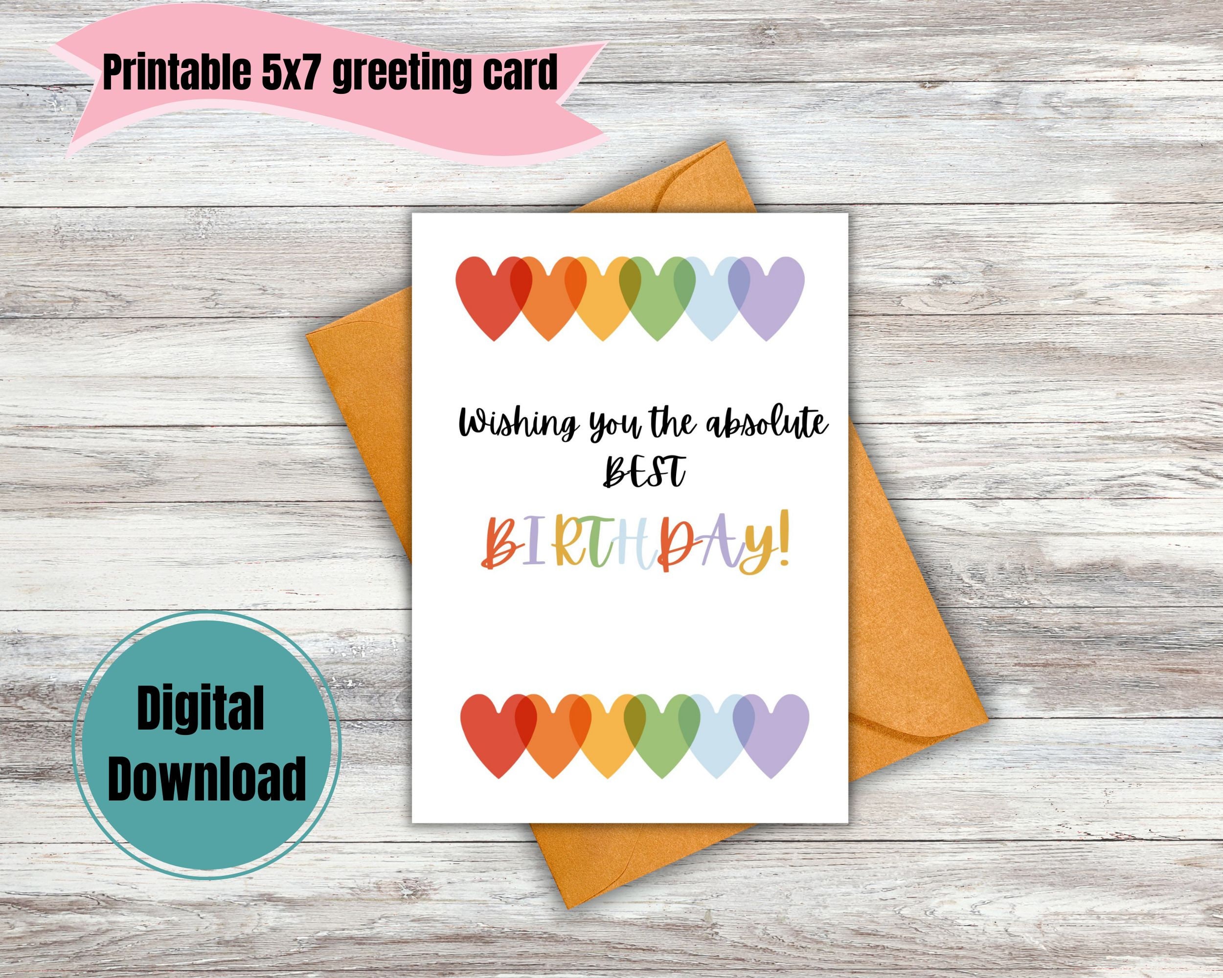 Printable Birthday Card, Rainbow Colorful Greeting Card - Etsy